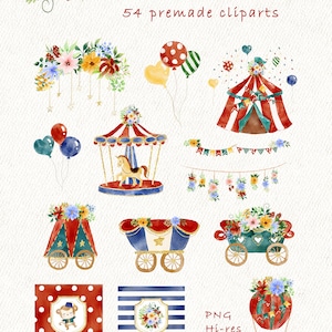 Circus Watercolor Clipart, Red Circus Graphics, Baby Animal Graphics ...