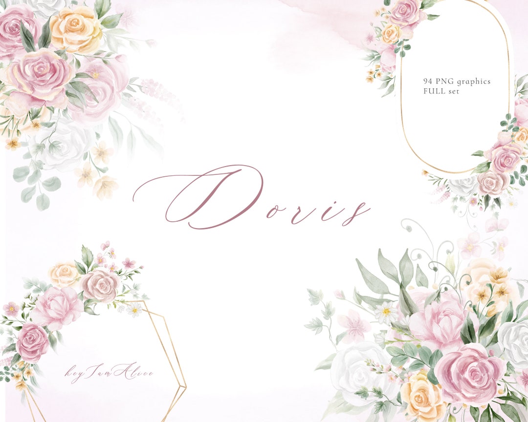 Pink Purple Flower Watercolor Clipart, Soft Pink Floral PNG, Wedding ...