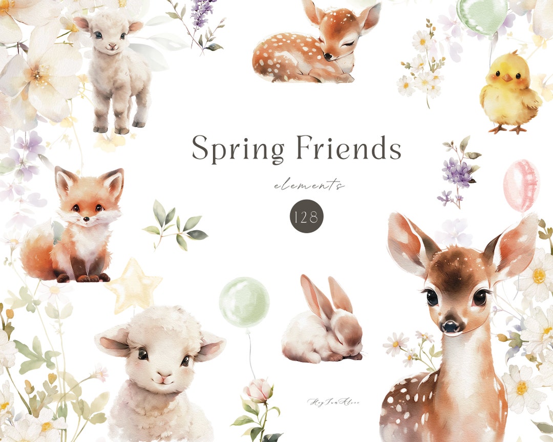 Cute Animal Watercolor Clipart, Baby Animal Nursery, Adorable Graphic ...