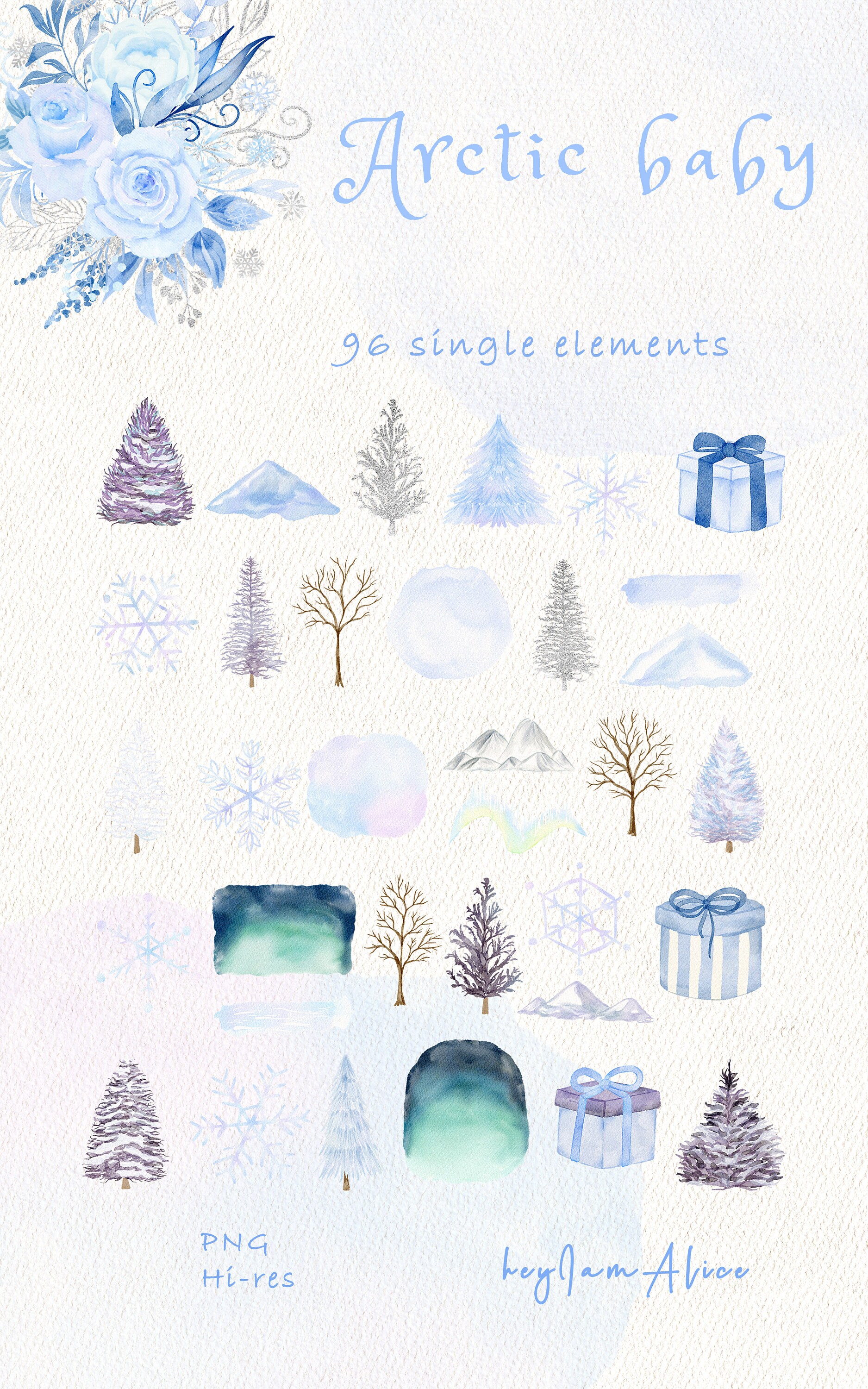 Arctic Animal Watercolor Clipart, Winter Holiday Graphic, Baby Polar ...