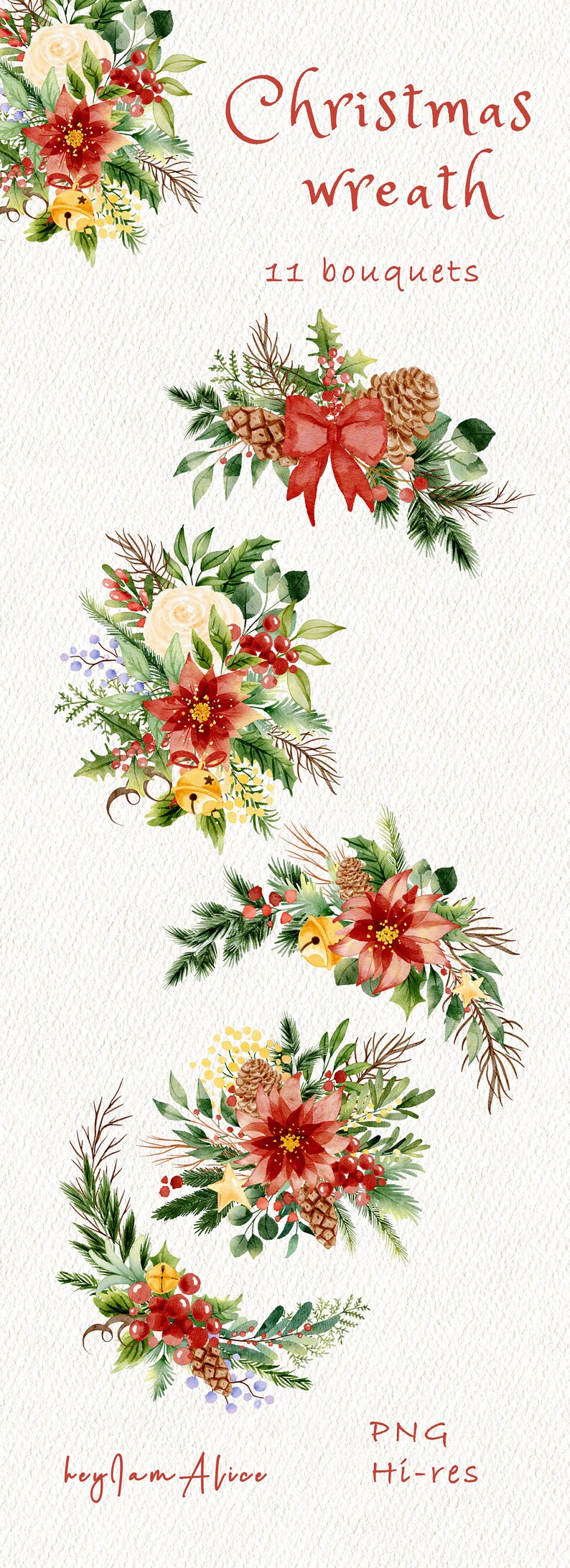 Christmas Wreath Clipart Merry Christmas Watercolour Winter - Etsy