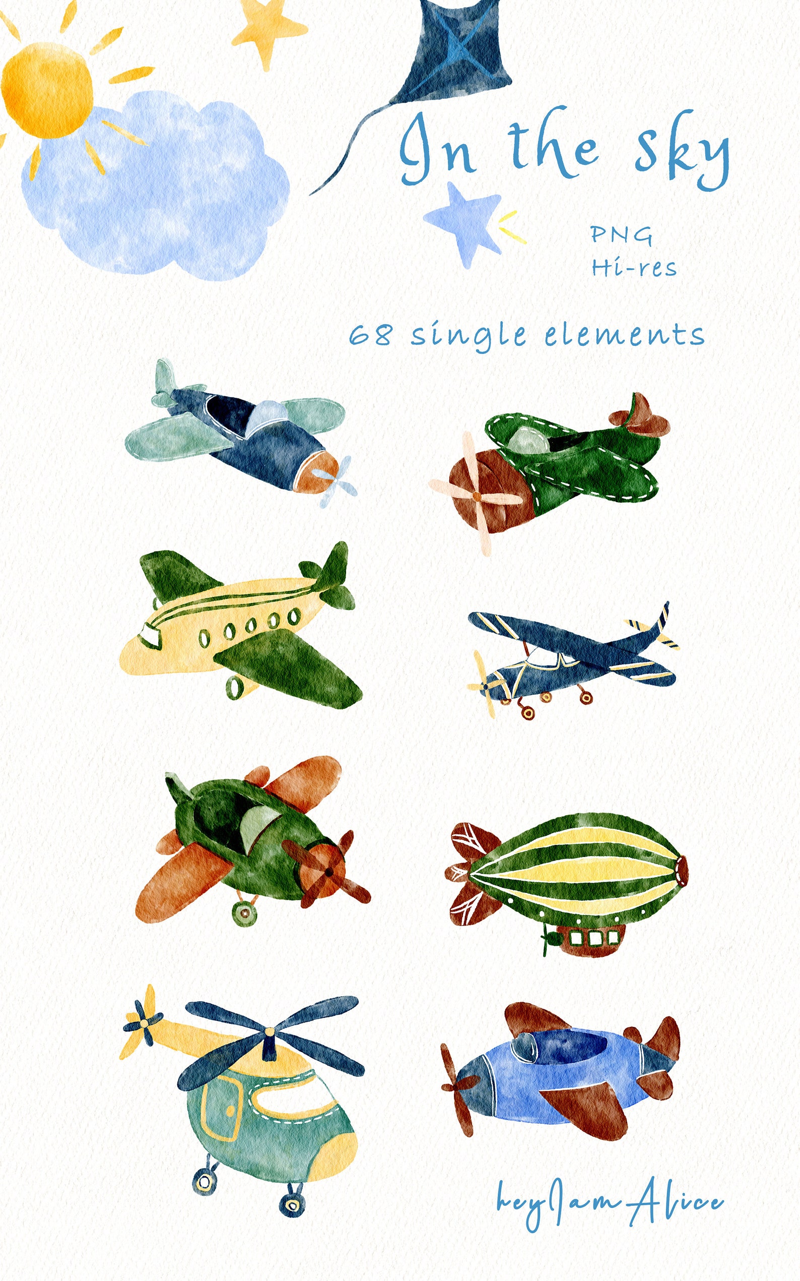 Watercolor Baby Boy Airplane Clipart Animal Clipart FREE - Etsy