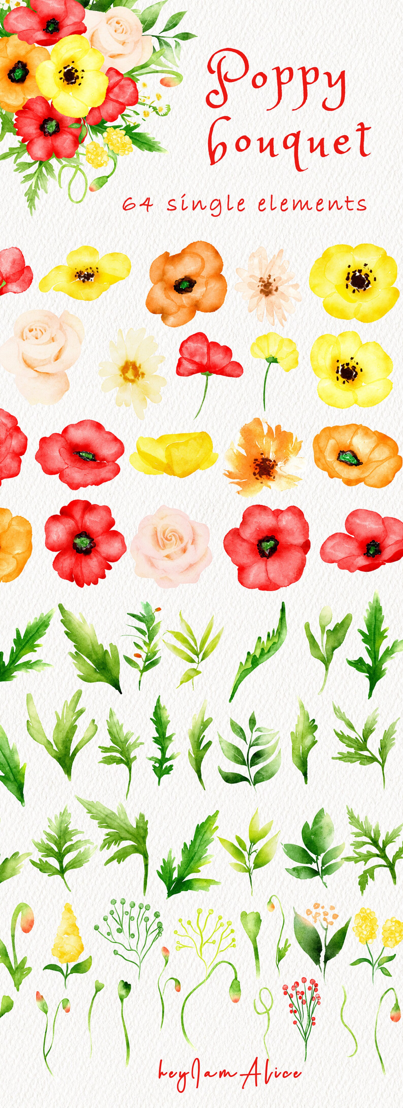 POPPY Floral Watercolor Clipart FREE Commercial Use Greenery | Etsy