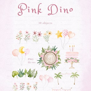 Baby Pink Dinosaurs Watercolour Clipart, Cute Girl Dinosaurs Pink ...