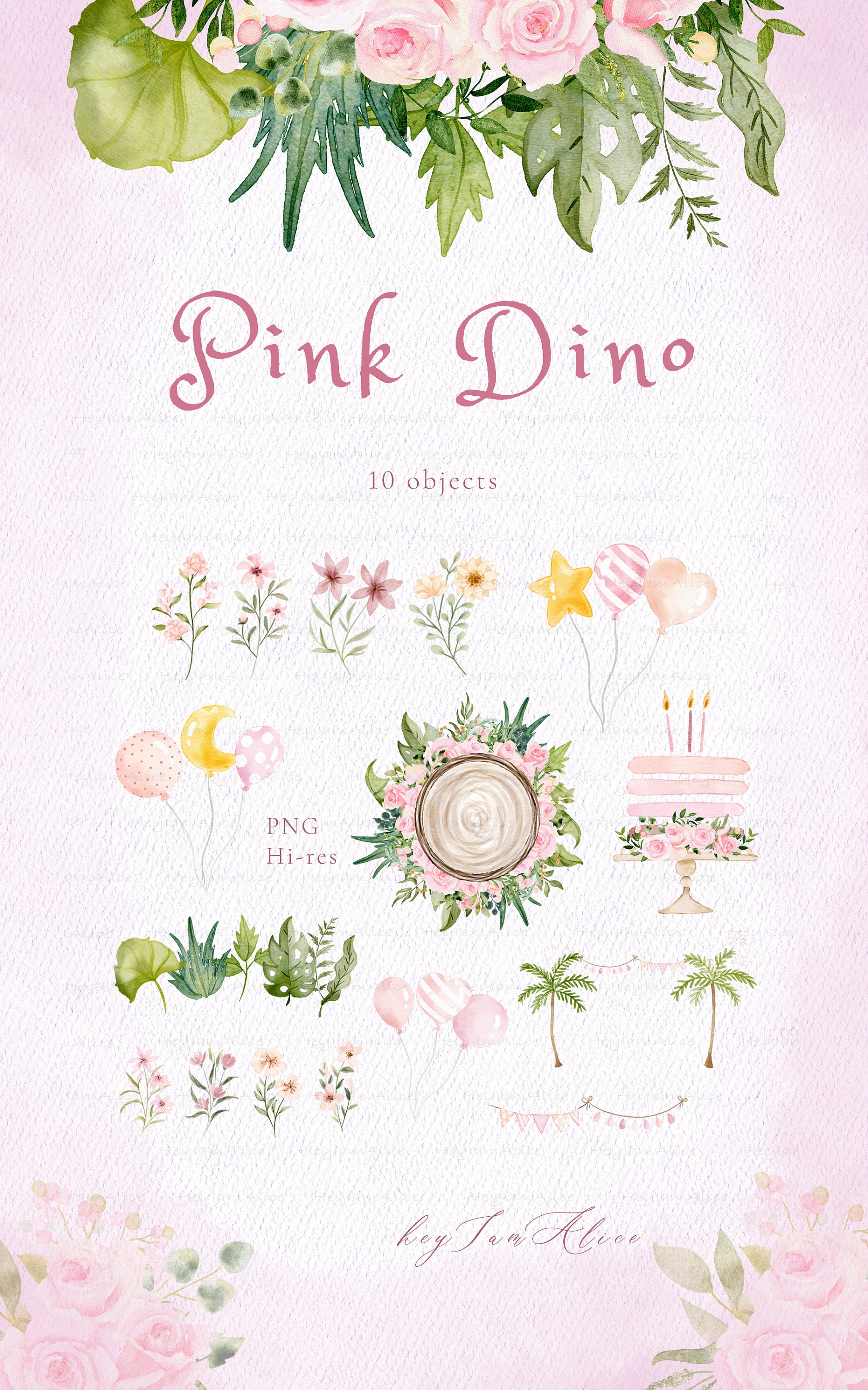 Baby Pink Dinosaurs Watercolour Clipart Cute Girl Dinosaurs - Etsy