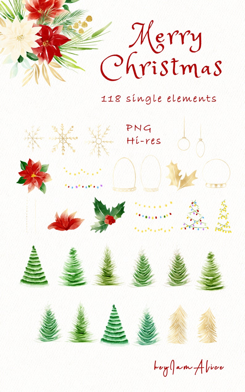 Christmas Clipart FREE COMMERCIAL Use Watercolor Merry X-mas - Etsy