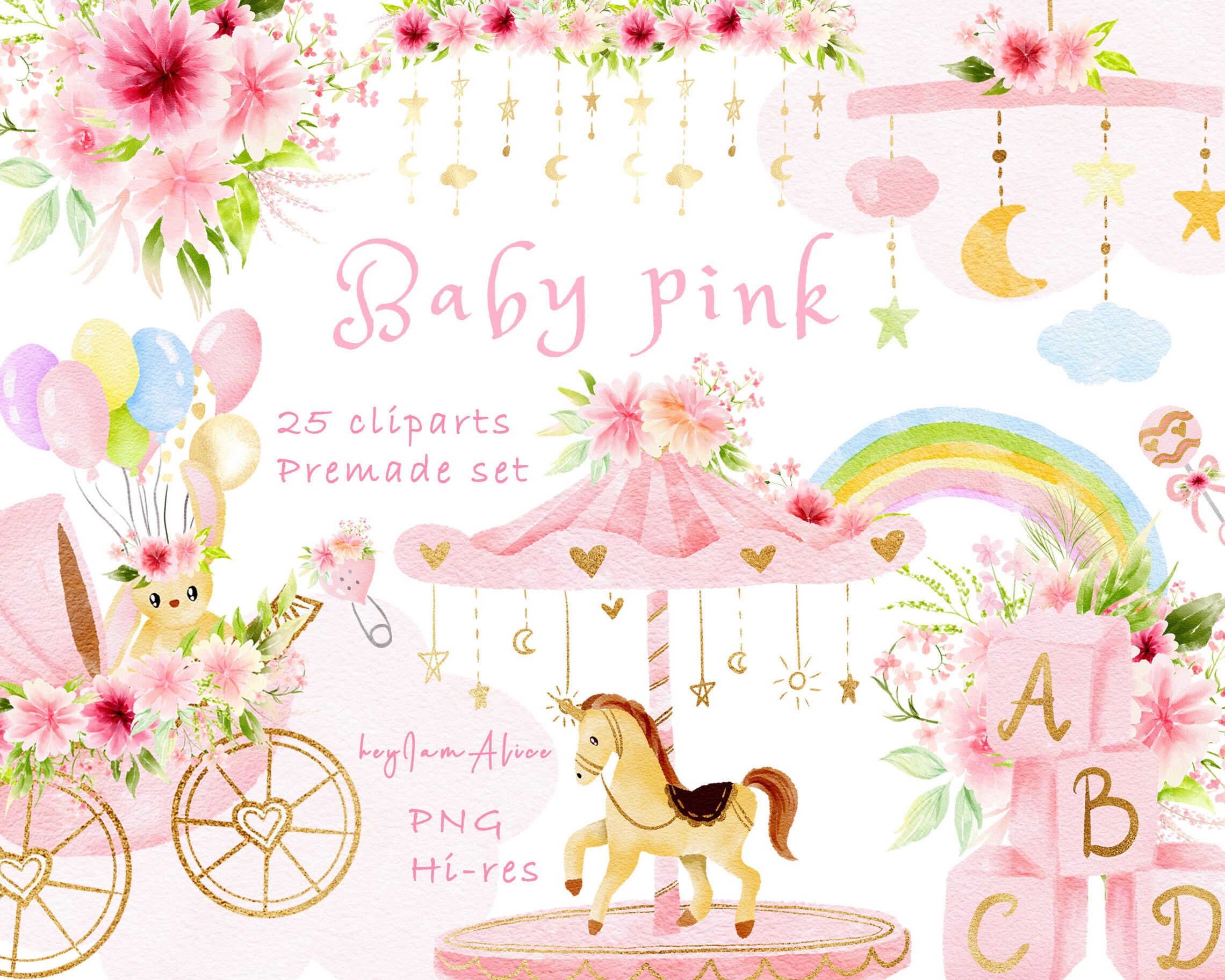 Baby girl pink clipart pink watercolor newborn PNG FREE | Etsy