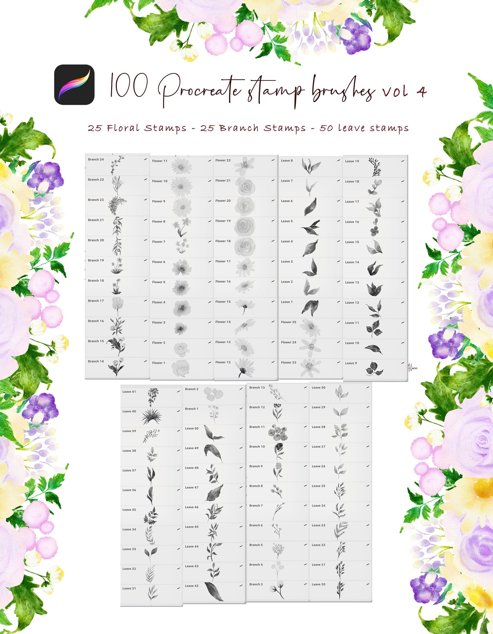 100 Realistic Watercolor Stamp Procreate Brush FREE - Etsy