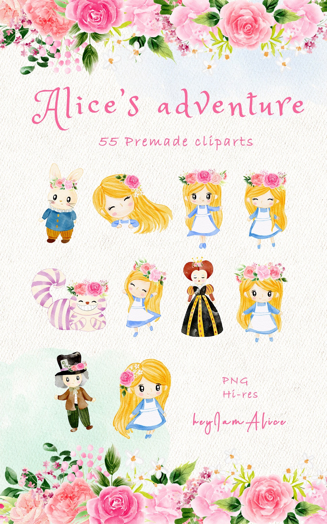 Alice Adventure Clipart Tea Party Graphic Fairytale Clipart - Etsy