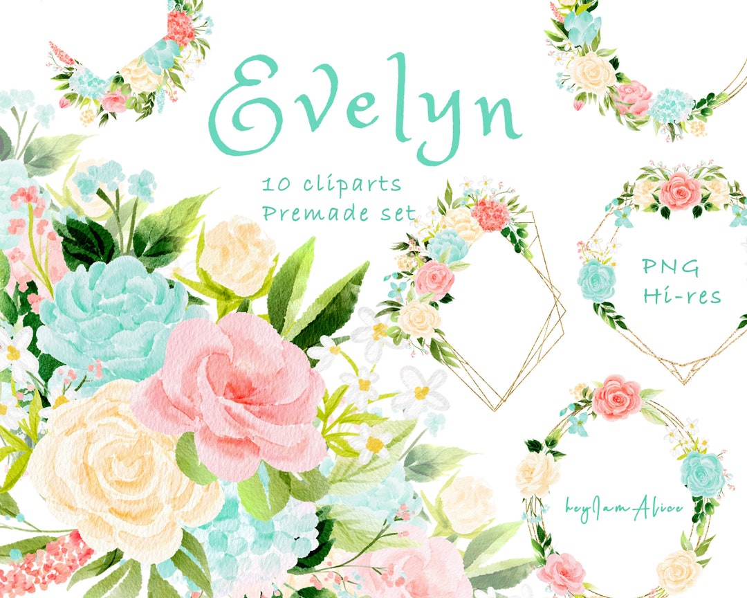 Pink Mint Floral Watercolor Clipart, FREE COMMERCIAL Use, Greenery ...