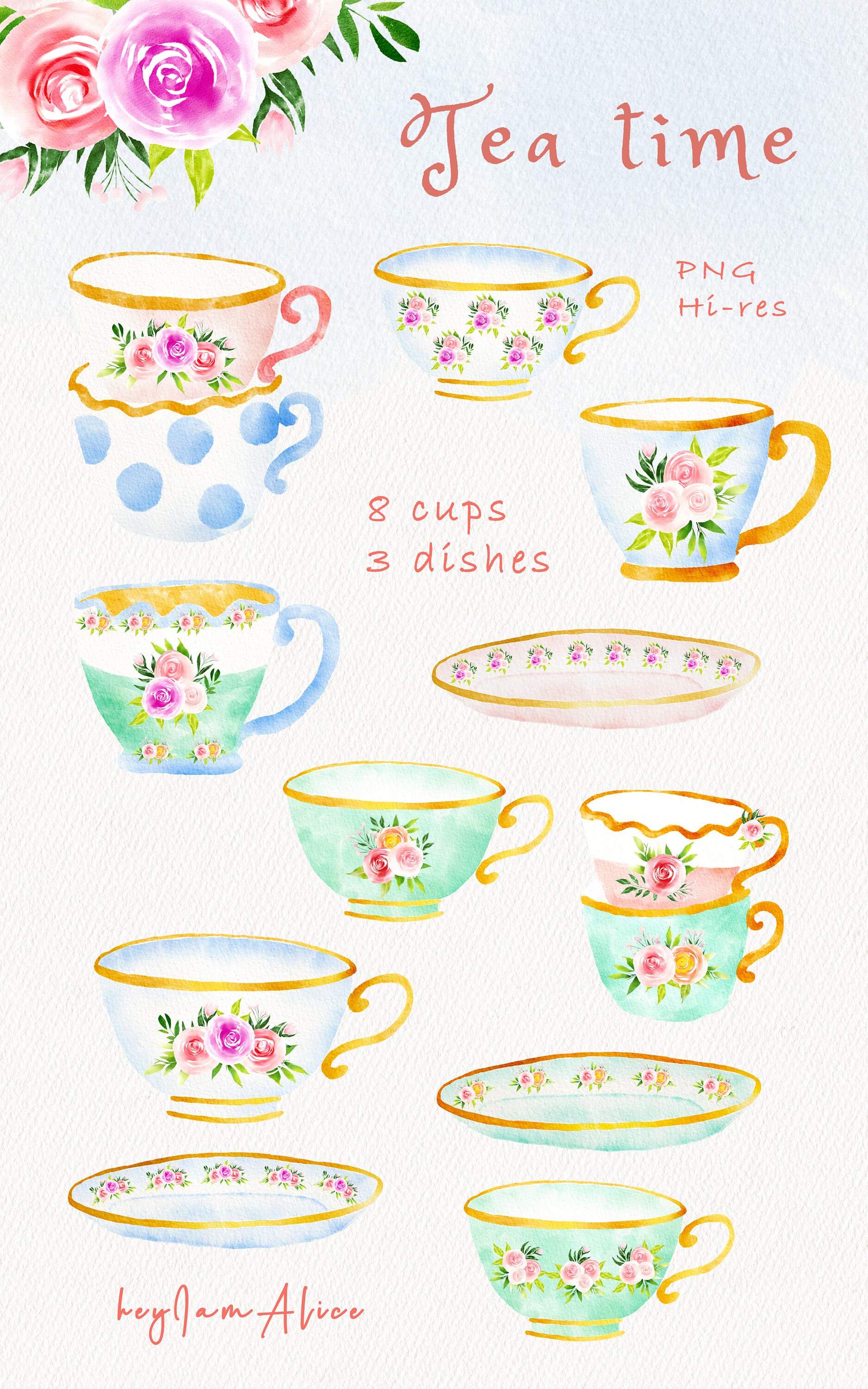 Tea Time Watercolor Clipart FREE COMMERCIAL Use Tea Party | Etsy