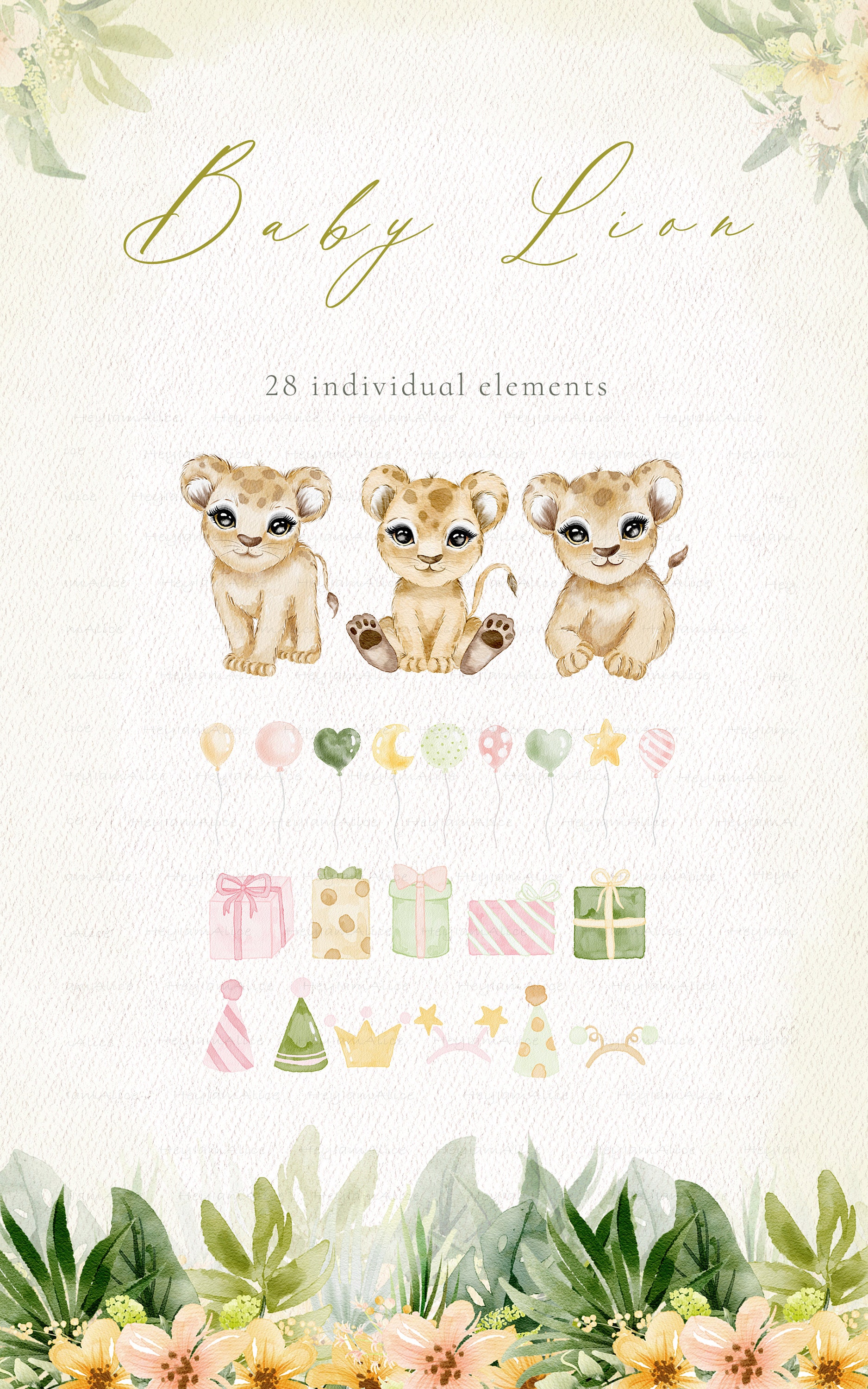 Jungle Watercolor Animal Clipart Baby Lion Safari Baby - Etsy