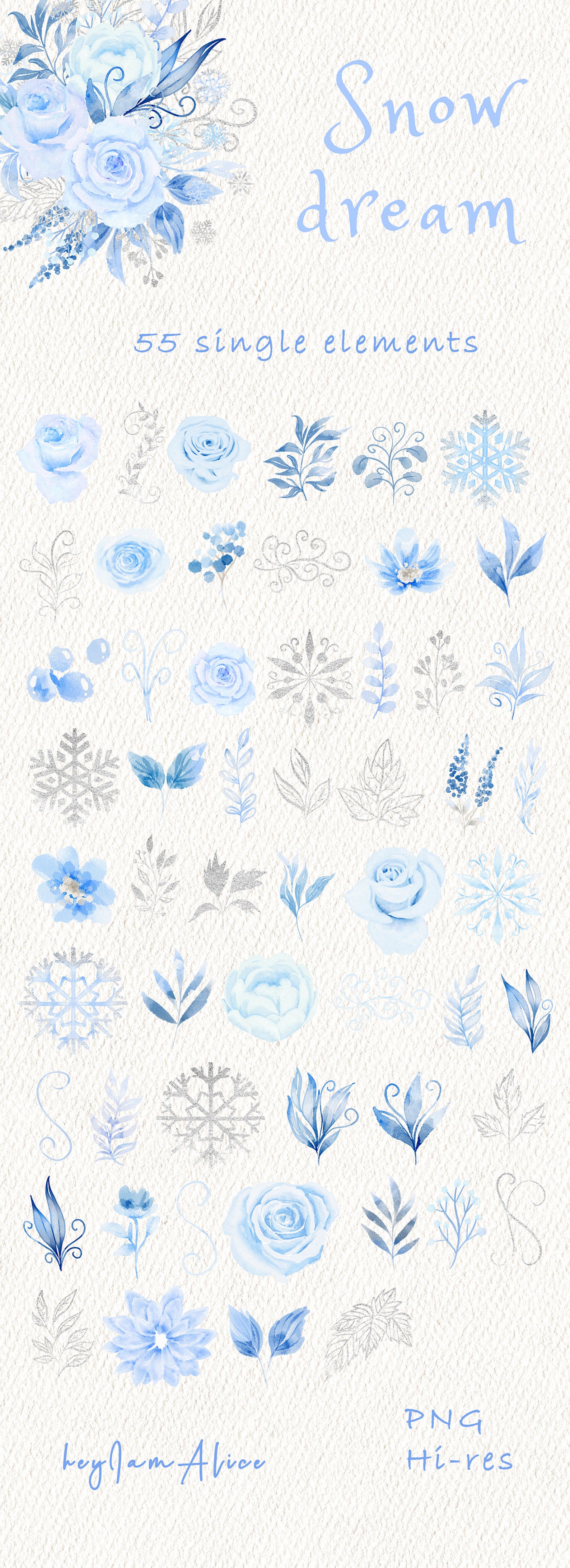 Blue Floral Watercolour Clipart Winter Flower PNG Blue Snow - Etsy