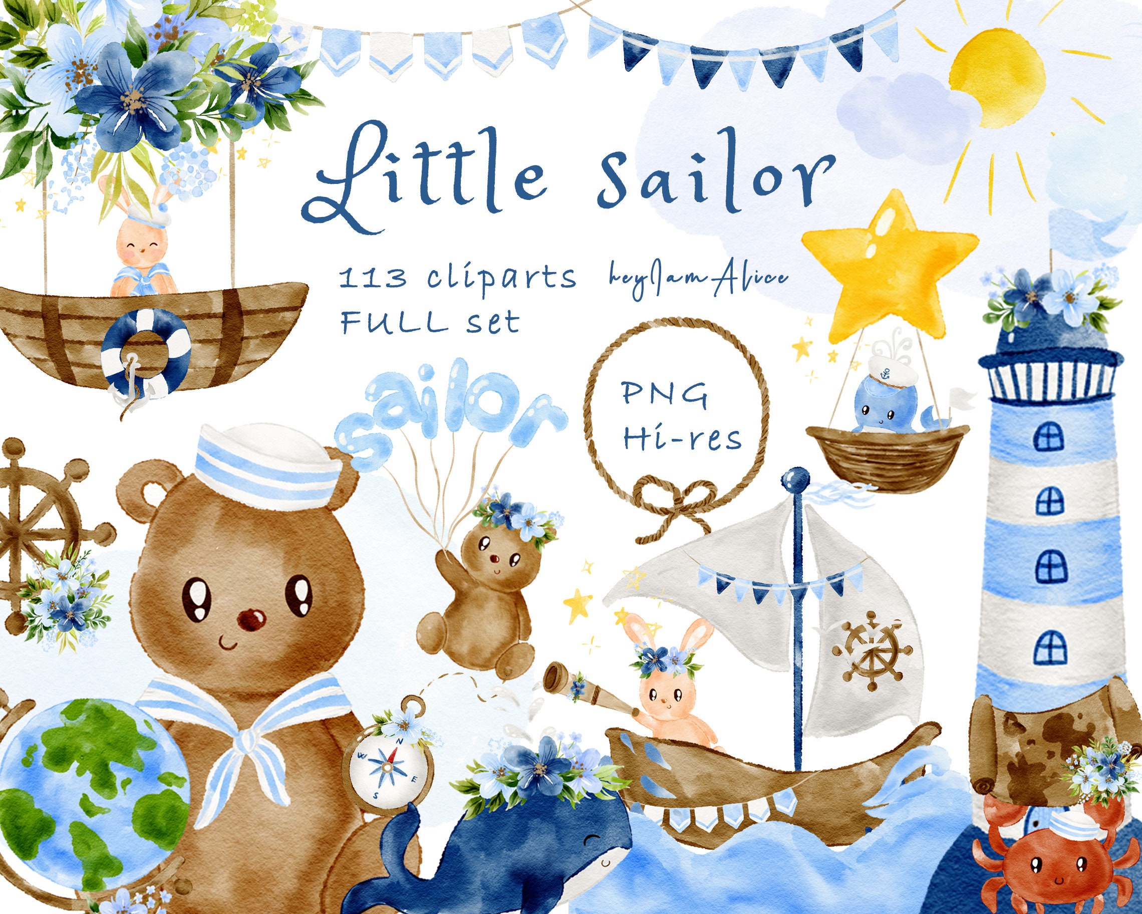Sailor watercolor clipart nautical boy clipart free | Etsy