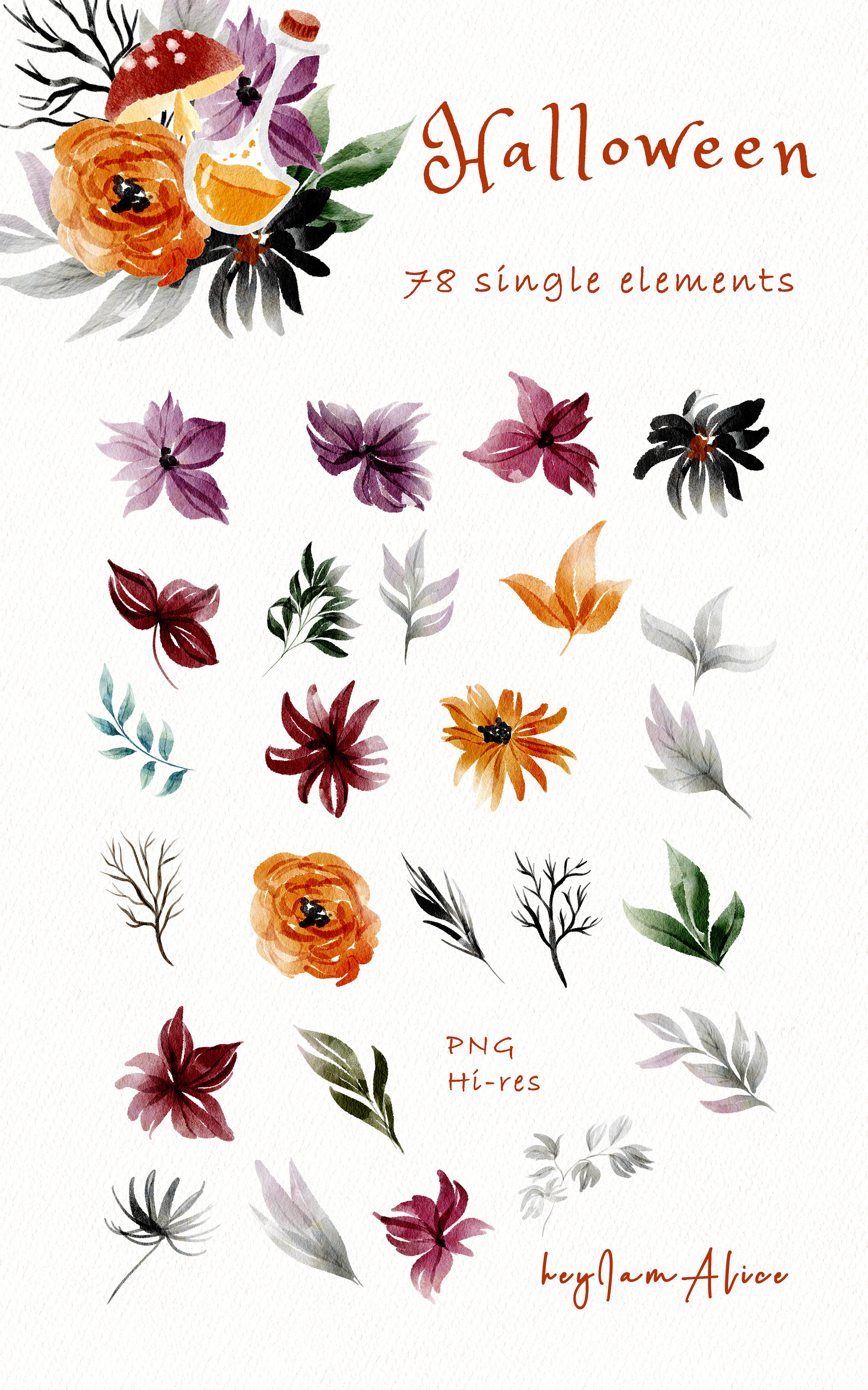 Halloween Clipart Watercolor Happy Halloween Spooky Clipart | Etsy