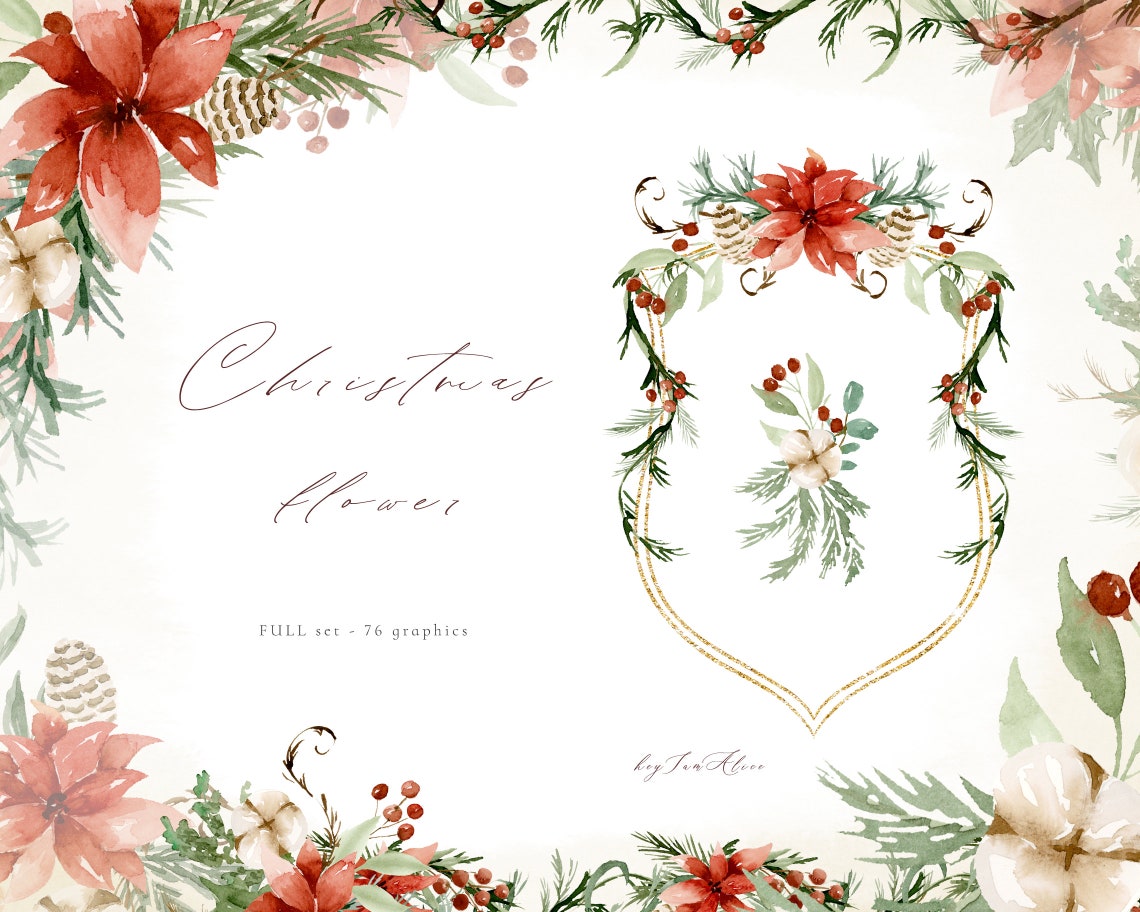 Christmas Wreath Clipart, Merry Christmas, Watercolour Winter Greenery ...