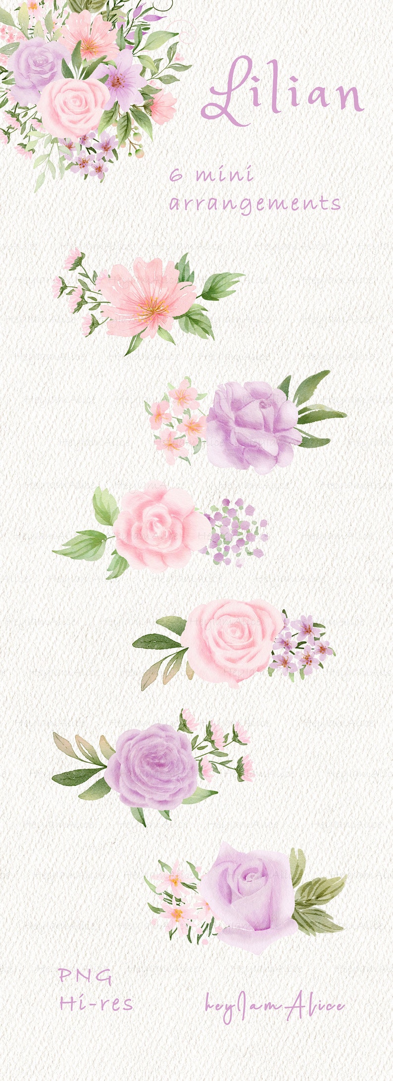 Pink Purple Flower Watercolor Clipart Soft Pink Floral PNG | Etsy