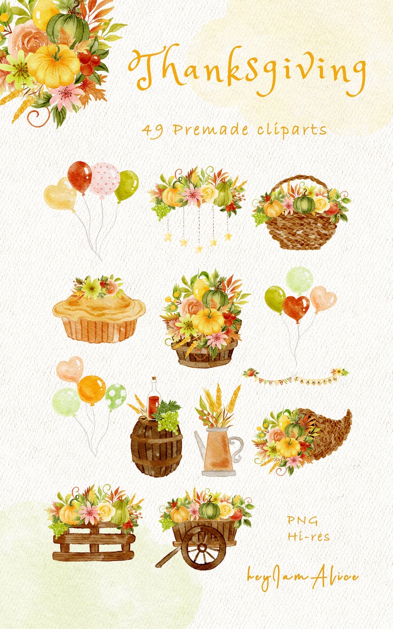 Thanksgiving Watercolour Clipart PNG Holiday Turkey Graphic - Etsy
