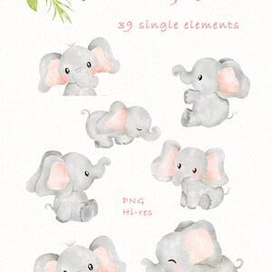 Baby Elephant Clipart, Pink Watercolor Elephant PNG, FREE COMMERCIAL ...