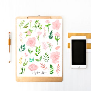 Pink Blush Digital Sticker, Printable Sticker Sheet, Watercolor Digital ...