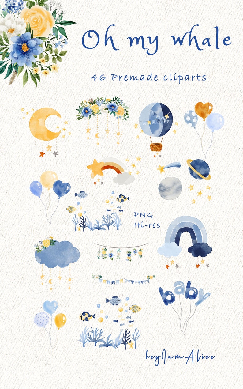 Whale clipart watercolor ocean graphic cute sea animal PNG | Etsy