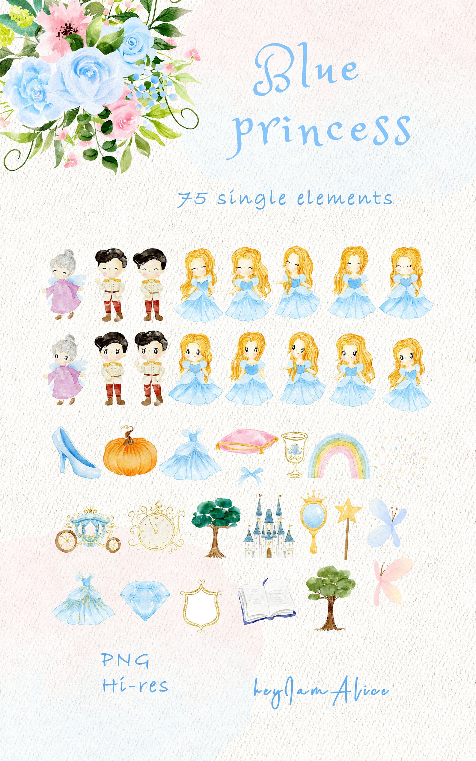 Princess and Prince Watercolour Clipart Fairy Tale Graphic - Etsy