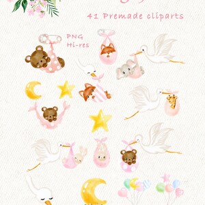 Welcome Baby Watercolor Clipart, Baby Animal, Nursery Pink, Gender ...