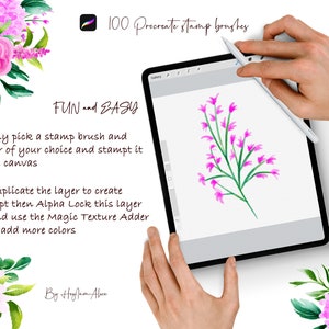 100 Realistic Watercolor Stamp, FREE COMMERCIAL USE, Floral Procreate ...