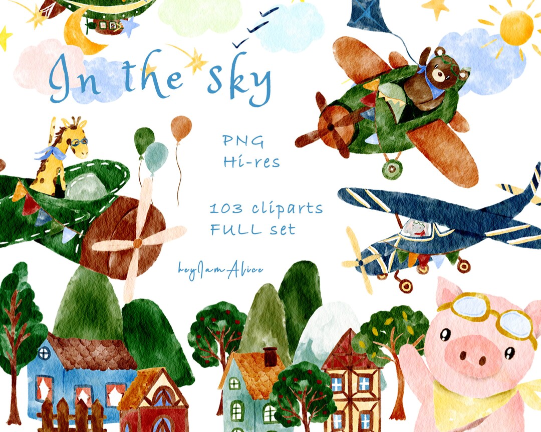 Watercolor Baby Boy Airplane Clipart, Animal Clipart, FREE COMMERCIAL ...