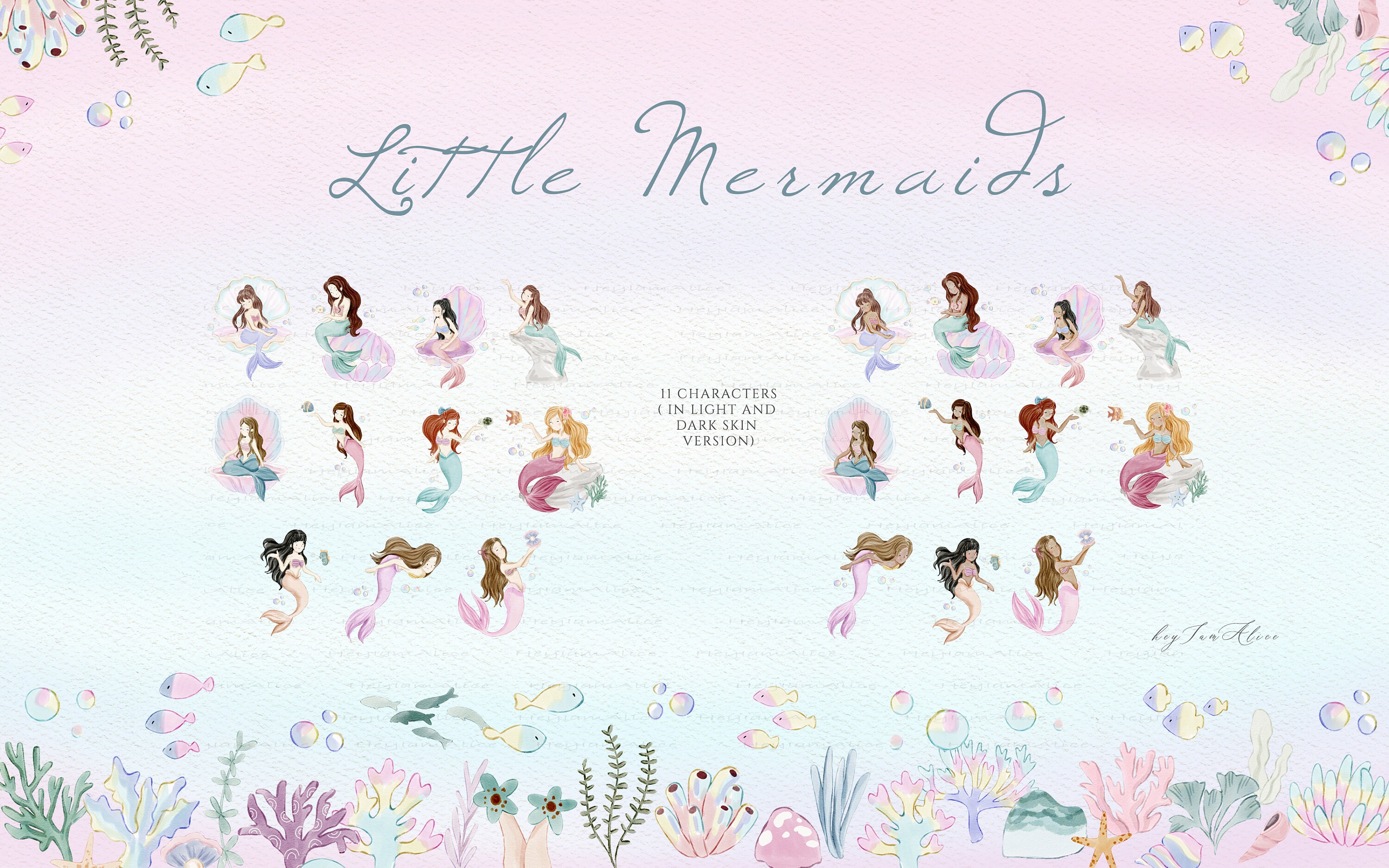 Mermaid Clipart, Little Mermaid Watercolor Graphic, Nursery Clipart ...