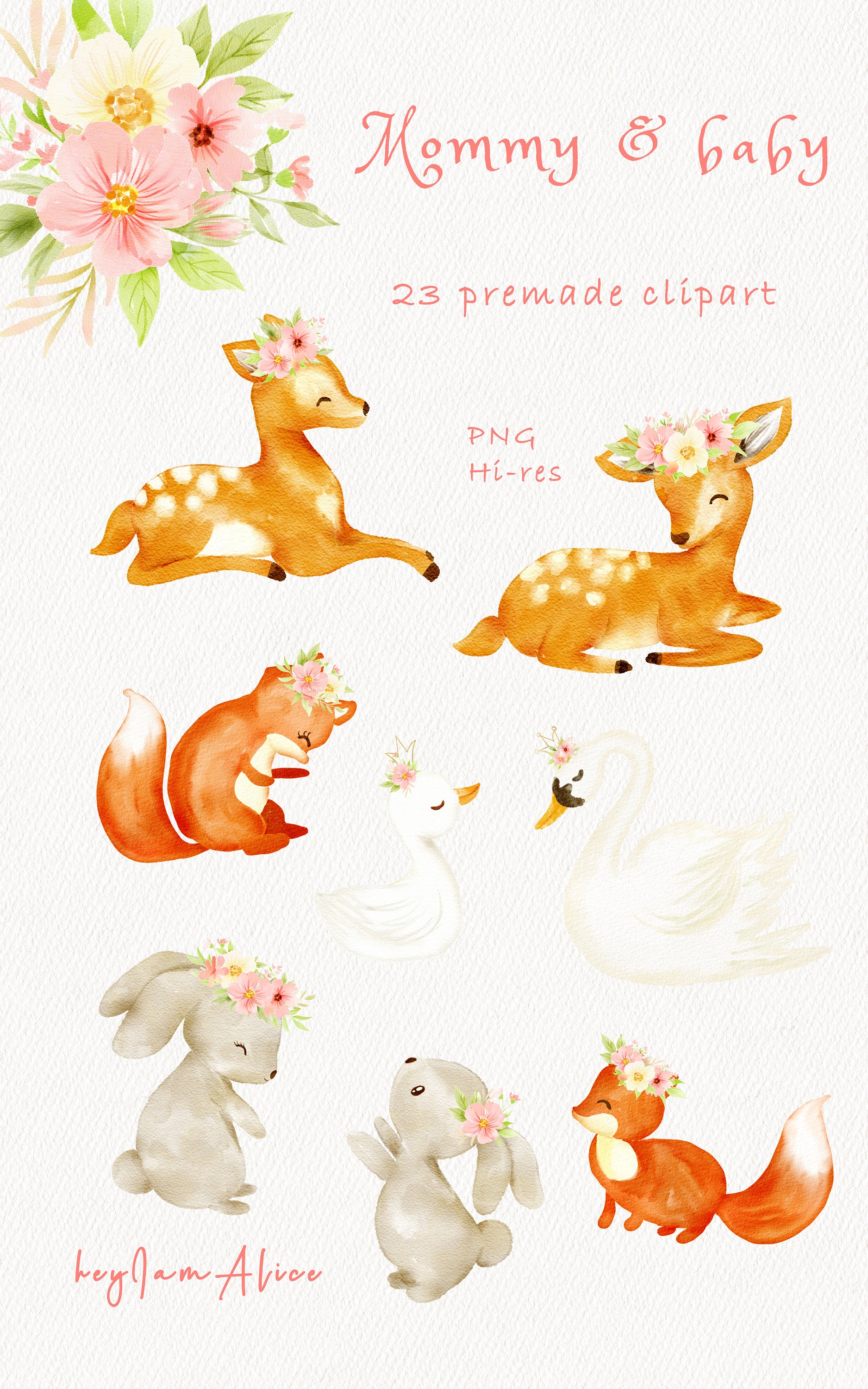 Mother and Baby Watercolor Clipart, Mommy and Baby Animal Clipart, FREE ...