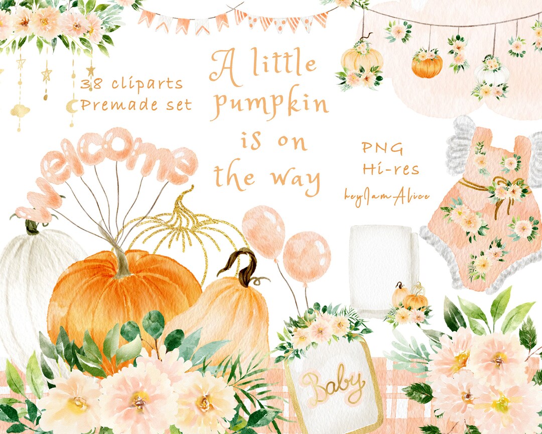 Baby Pumpkin Nursery Clipart, Baby Welcome Graphic, Baby Shower Clipart ...