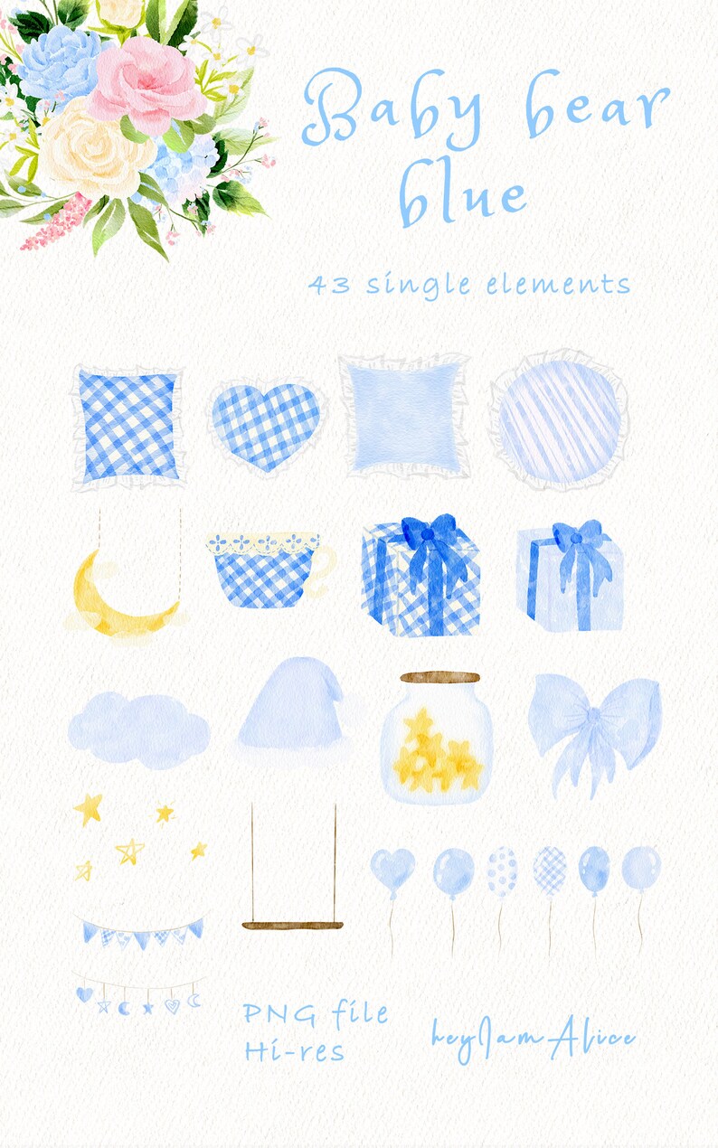 Baby Bear Clipart, Blue Watercolor Teddy Bear PNG, FREE COMMERCIAL Use ...