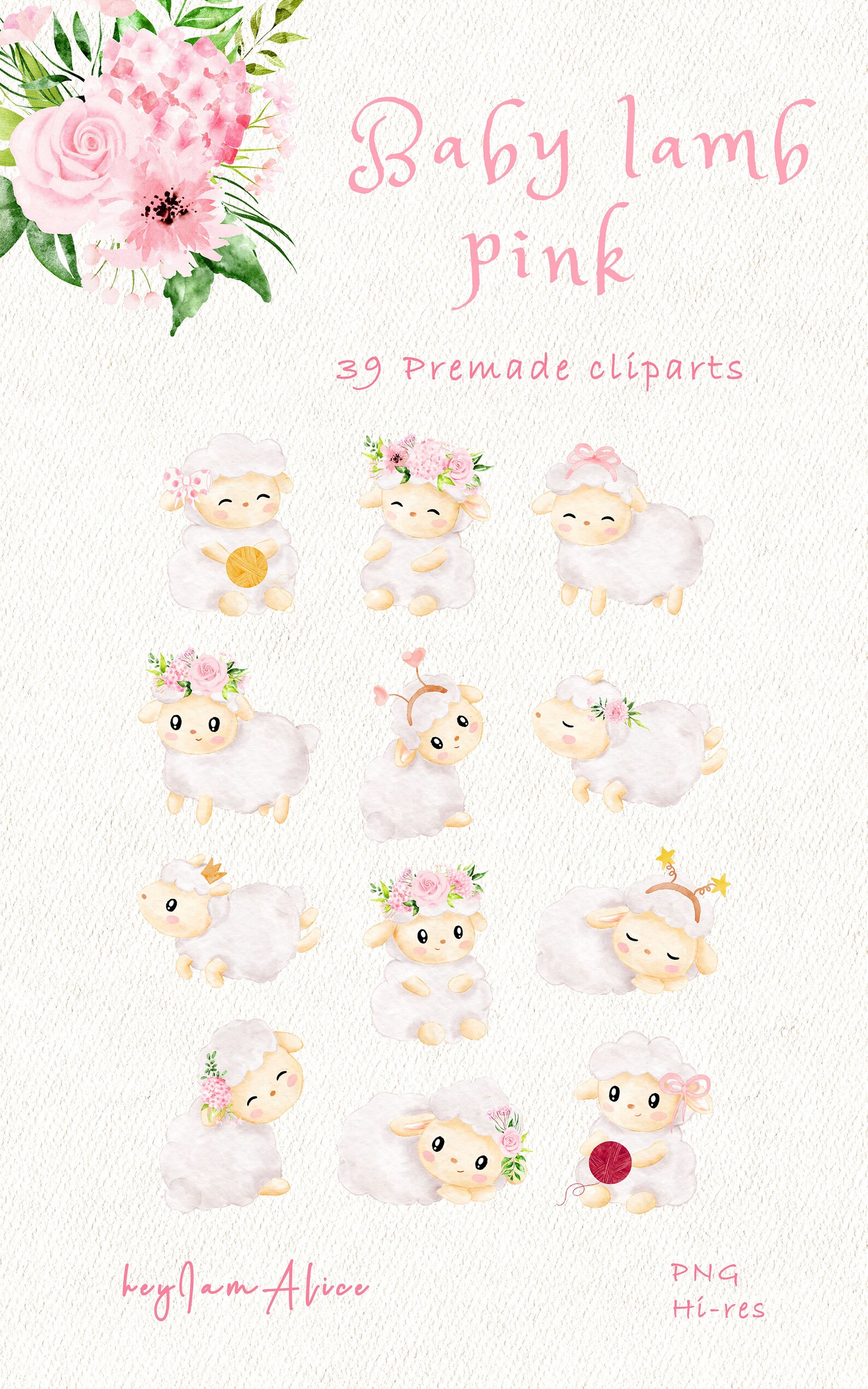 Baby Lamb Clipart, Watercolor Sheep PNG, Nursery Clipart, Baby Animal ...
