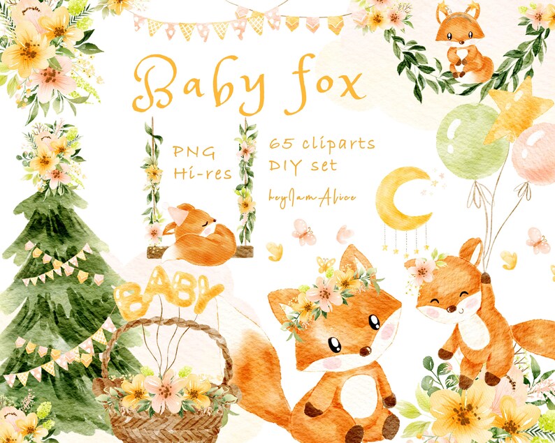 Baby Fox Watercolor Clipart Woodland Animal PNG FREE - Etsy