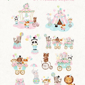 Circus Watercolor Clipart, Pink Circus Graphics, Baby Animal Graphics ...