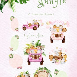 Pink Jungle Watercolor Animal Clipart Jungle Nursery Jungle | Etsy