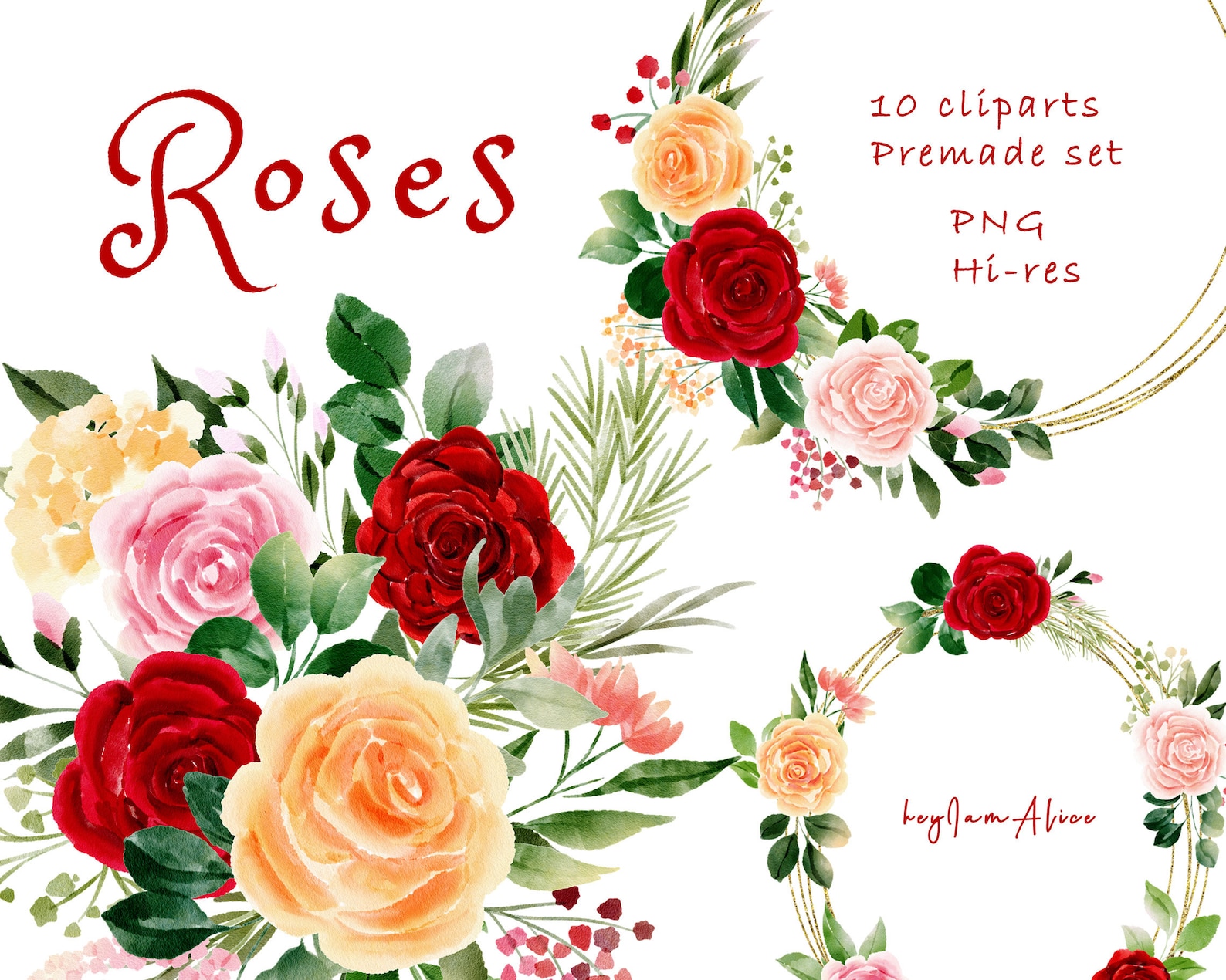 RED rose flower watercolor clipart rose floral PNG free | Etsy