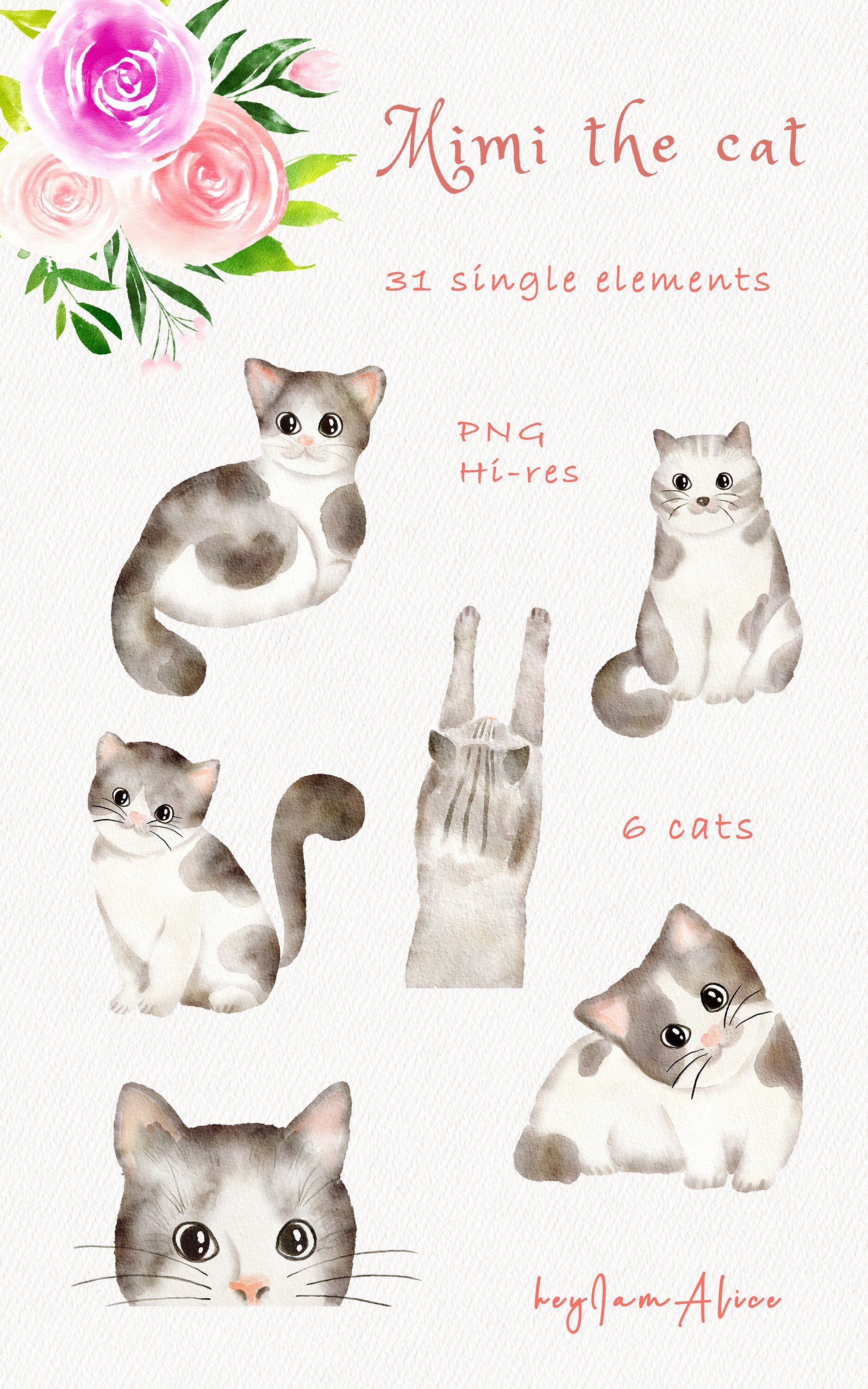 Cat Watercolor Clipart, Kitten Clipart Png, FREE COMMERCIAL Use, Cat ...
