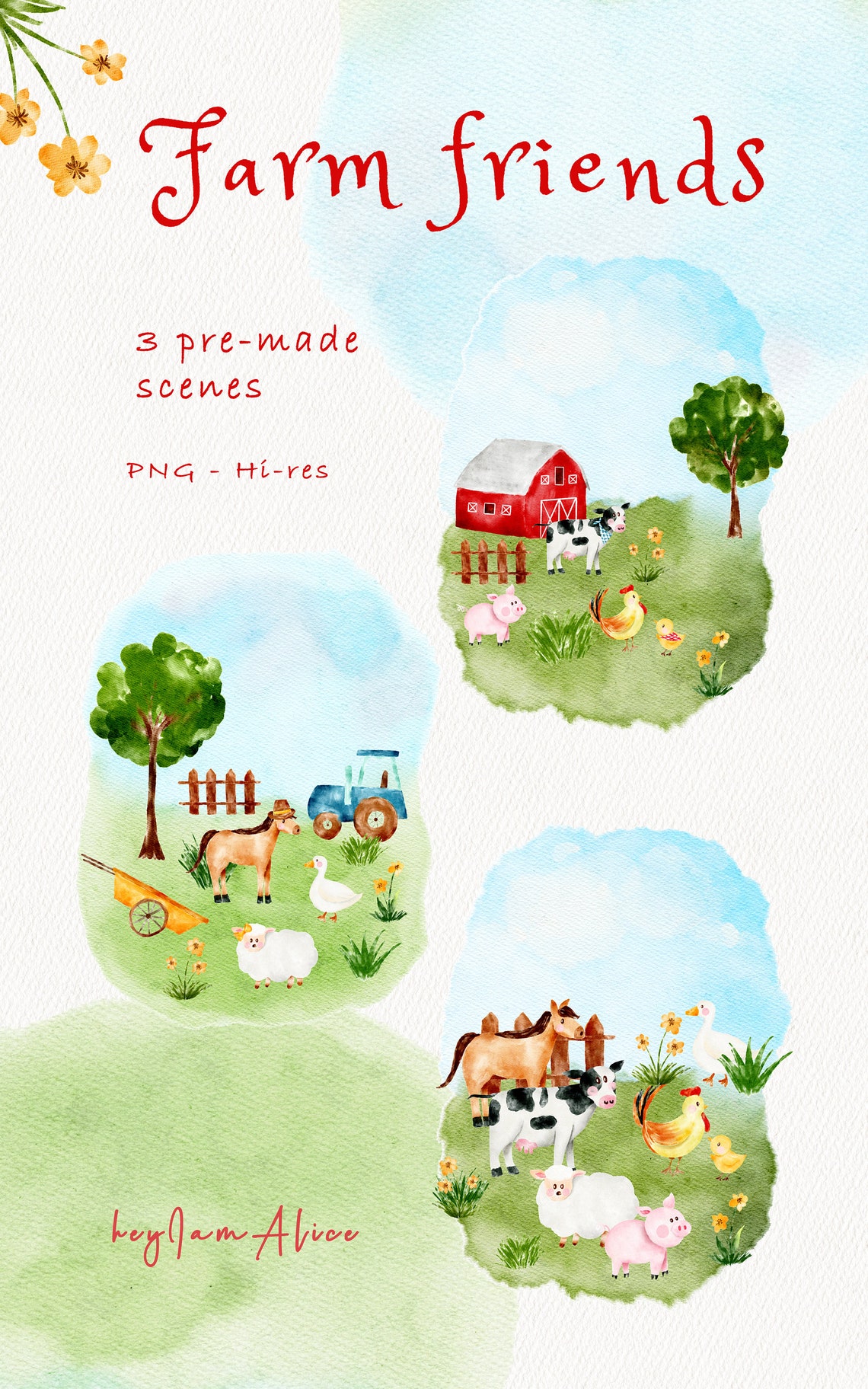 Farm Animals Watercolor Clipart, Cute Farm Clipart, FREE COMMERCIAL Use ...