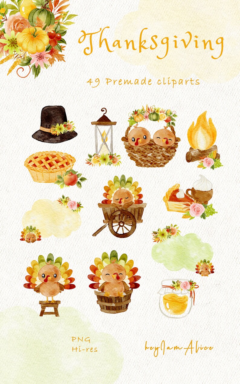 Thanksgiving Watercolour Clipart PNG Holiday Turkey Graphic - Etsy