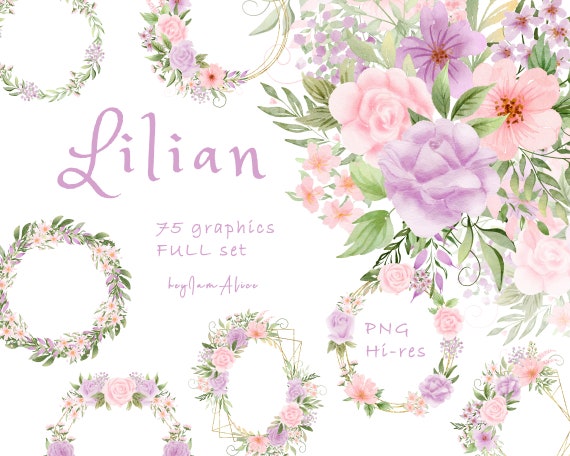 Pink Purple Flower Watercolor Clipart Soft Pink Floral PNG | Etsy