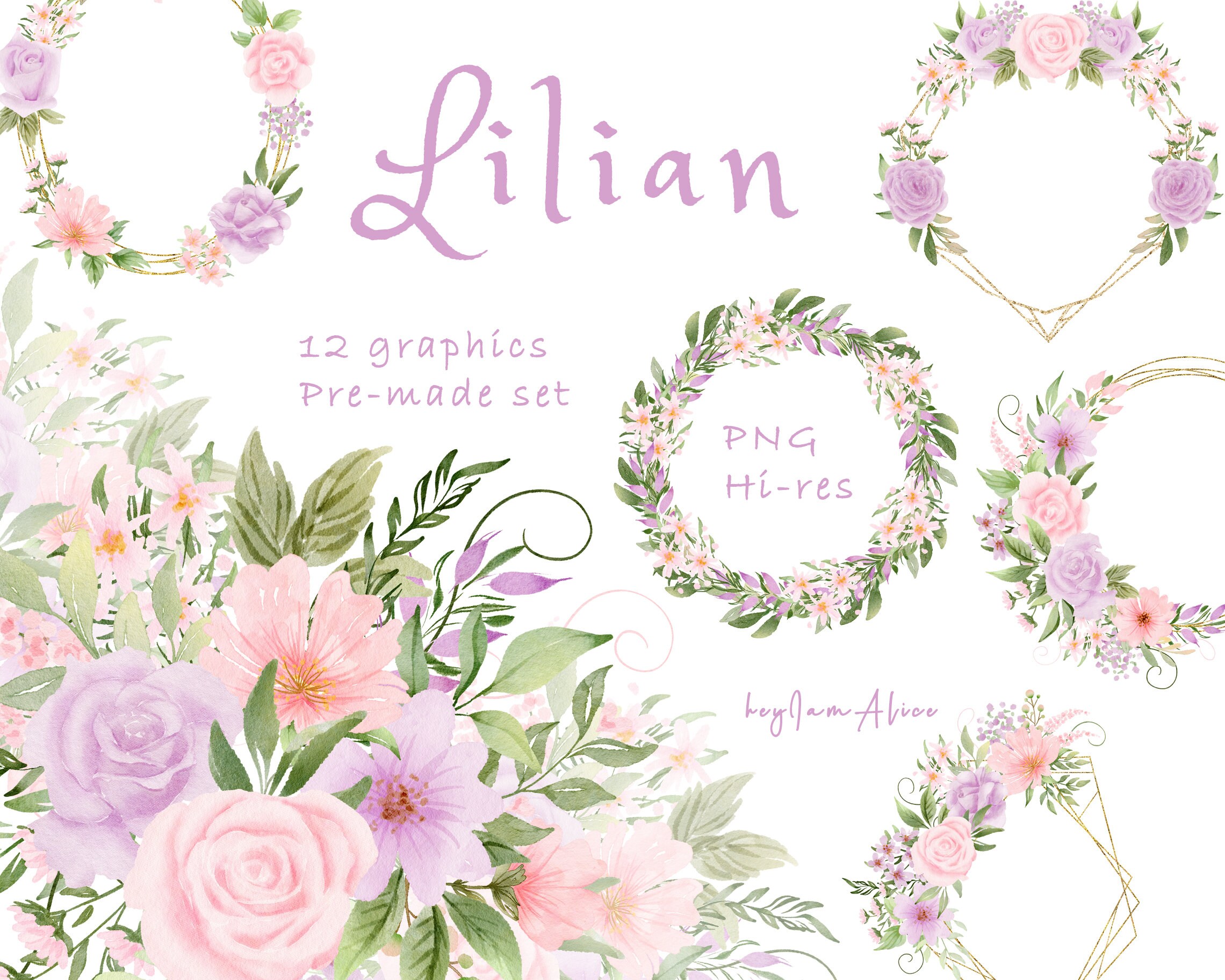 Pink Purple Flower Watercolor Clipart Soft Pink Floral PNG | Etsy