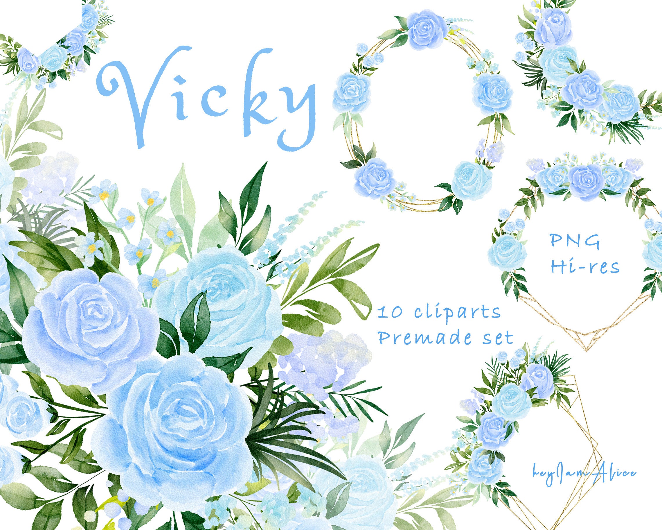 Blue Floral Watercolor Clipart FREE Commercial Use Greenery - Etsy