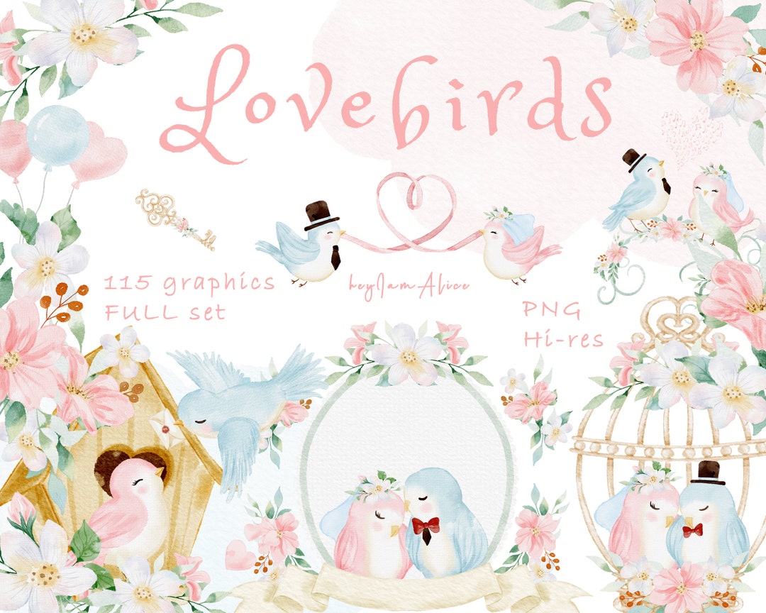 Love Birds Clipart PNG, Valentine Watercolor Clipart PNG, Couple ...