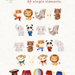 Circus Watercolor Clipart, Red Circus Graphics, Baby Animal Graphics ...