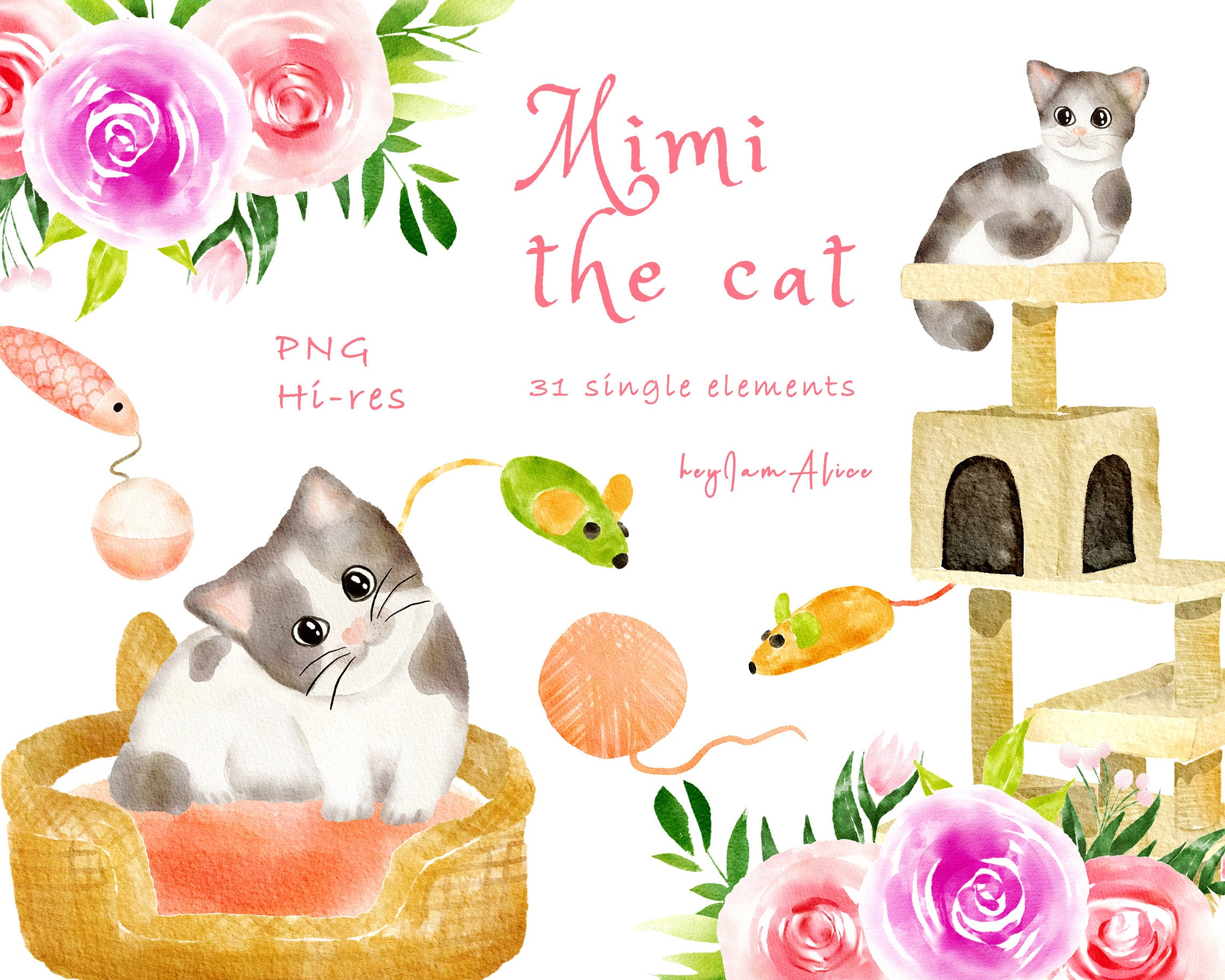 Cat Watercolor Clipart, Kitten Clipart Png, FREE COMMERCIAL Use, Cat ...