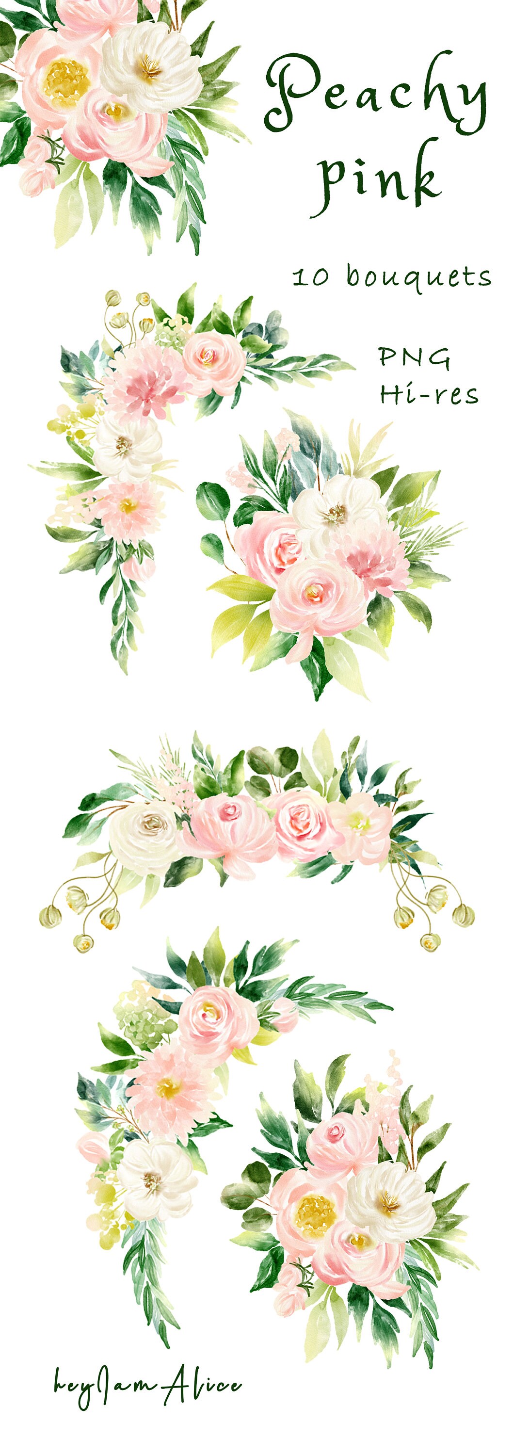 Peach Pink Watercolor Flower Clipart, FREE COMMERCIAL Use, Greenery ...
