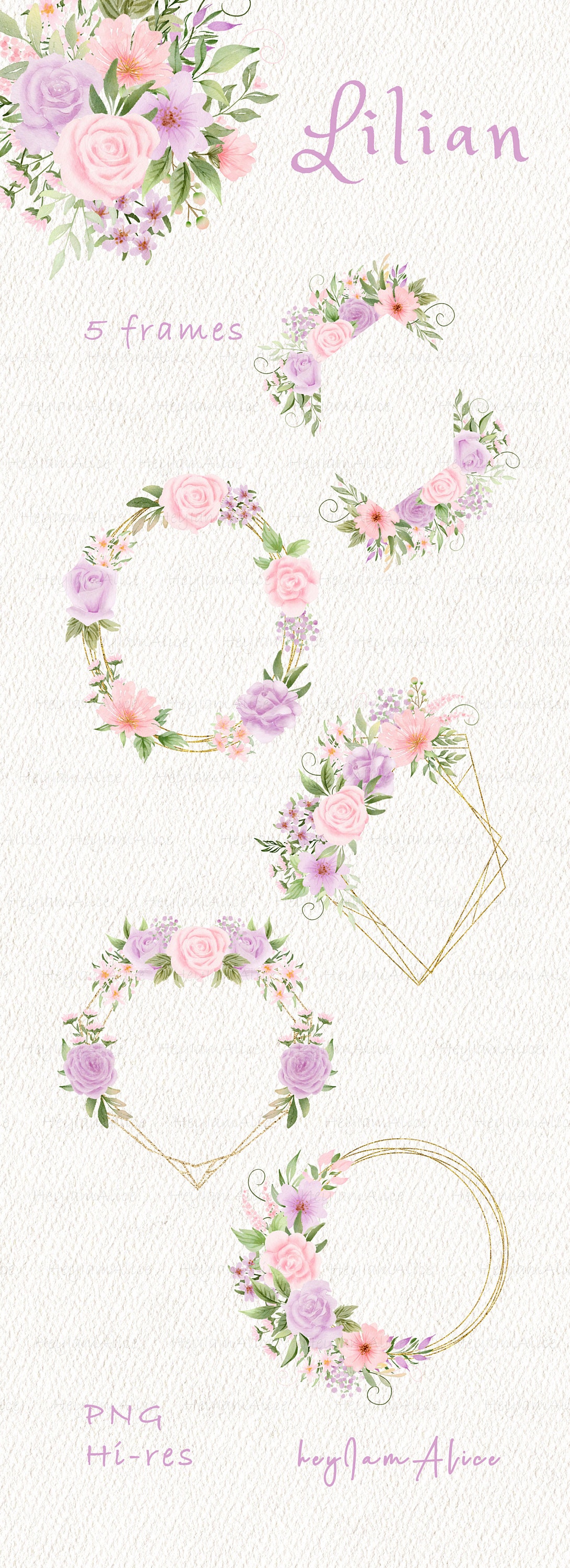 Pink Purple Flower Watercolor Clipart, Soft Pink Floral PNG, Wedding ...