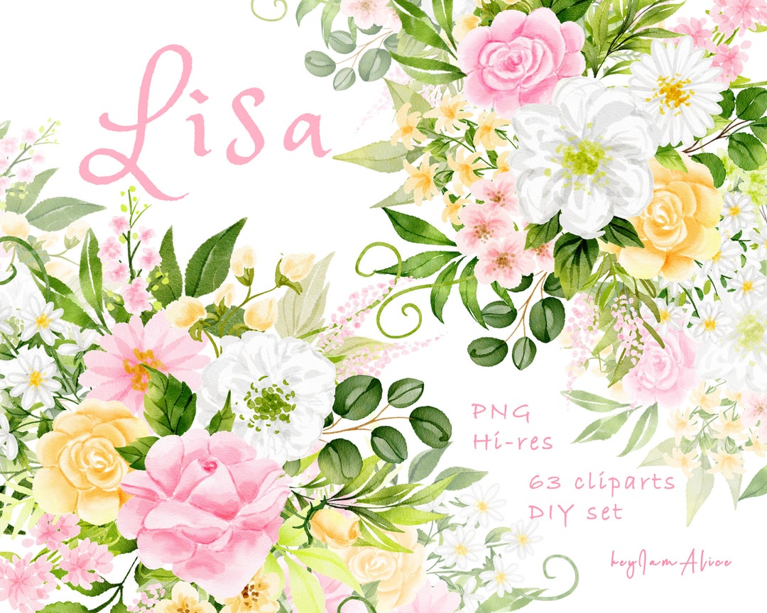 Peach Pink Watercolour Flower Clipart, Flower Printable , Greenery ...